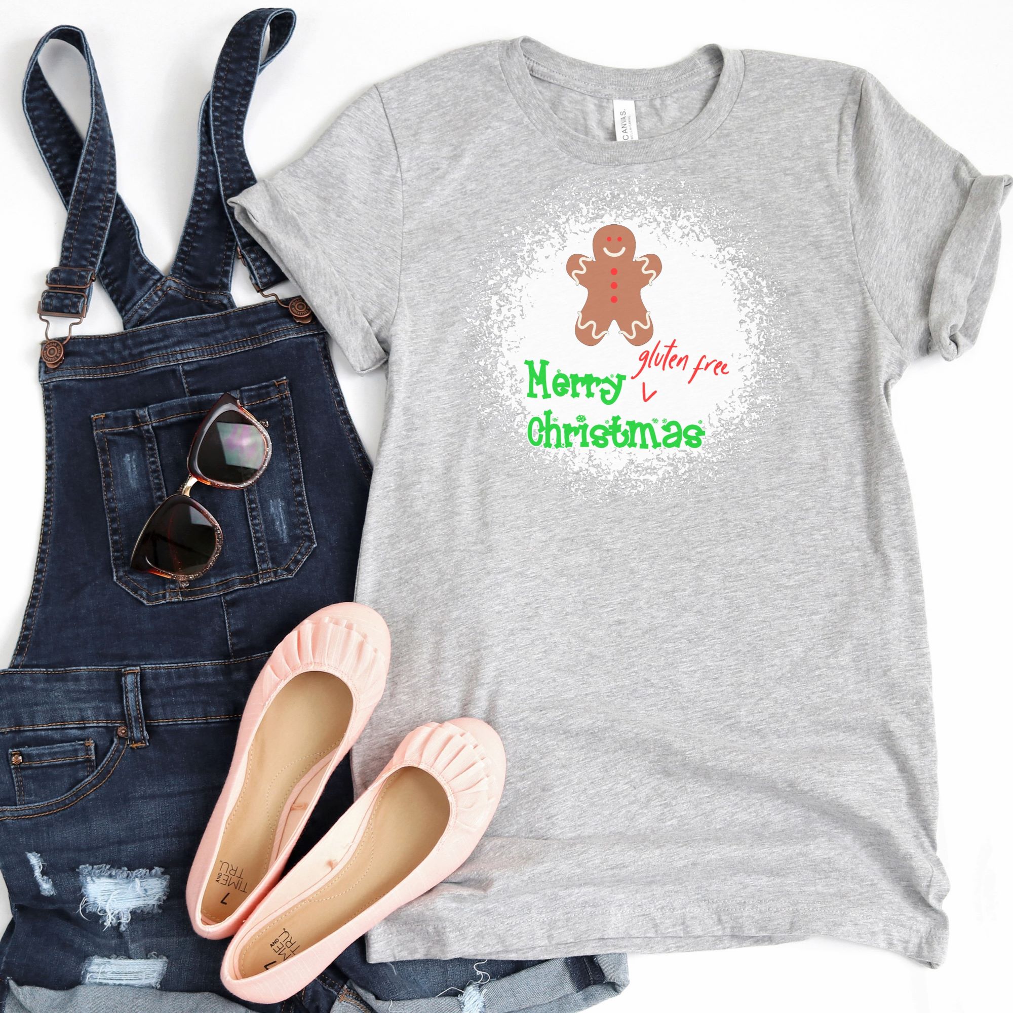 Merry Gluten Free Christmas Women's Gingerbread Boy Shirt (Light Grey ...
