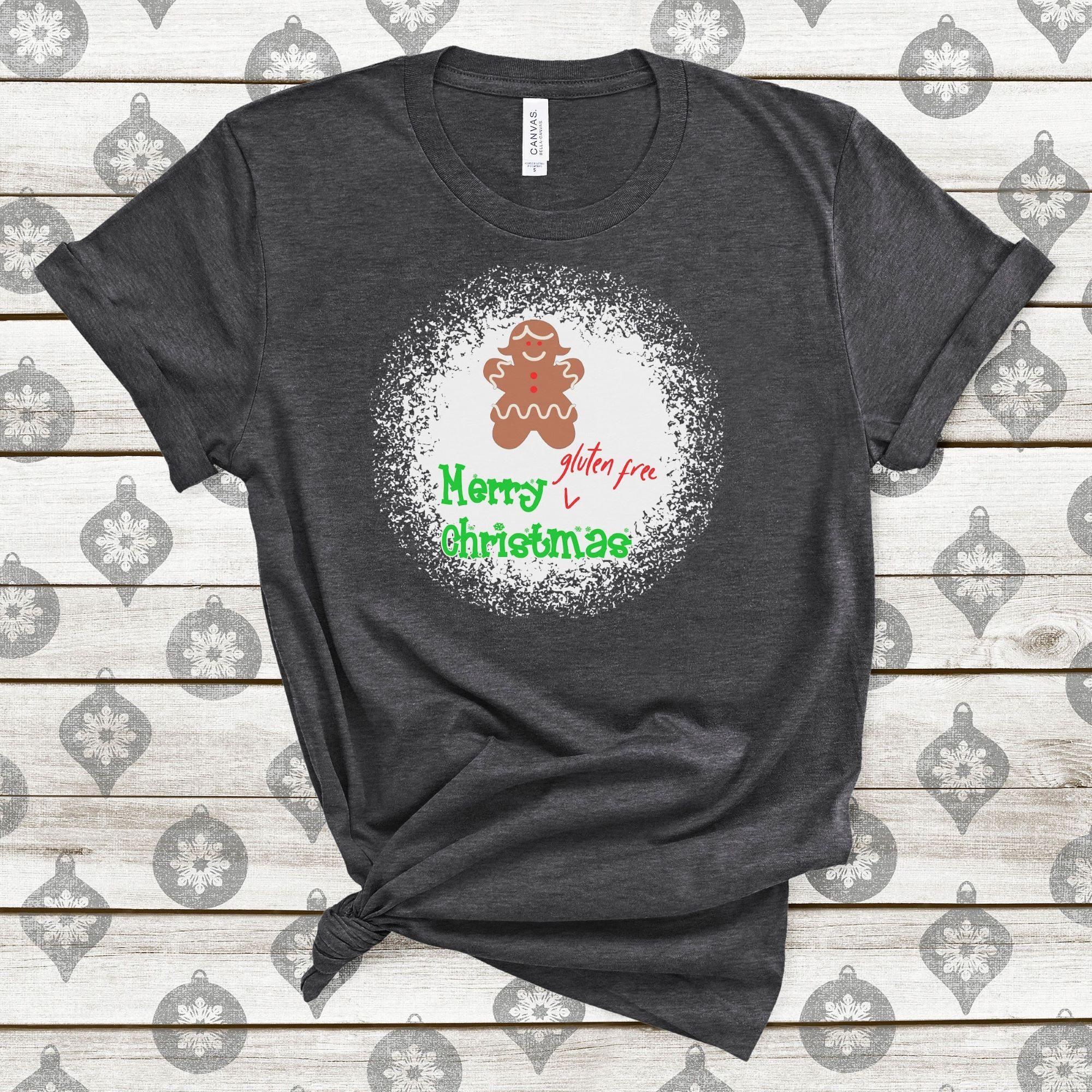 Merry Gluten Free Christmas Women's Gingerbread Girl Shirt (Dark Grey ...